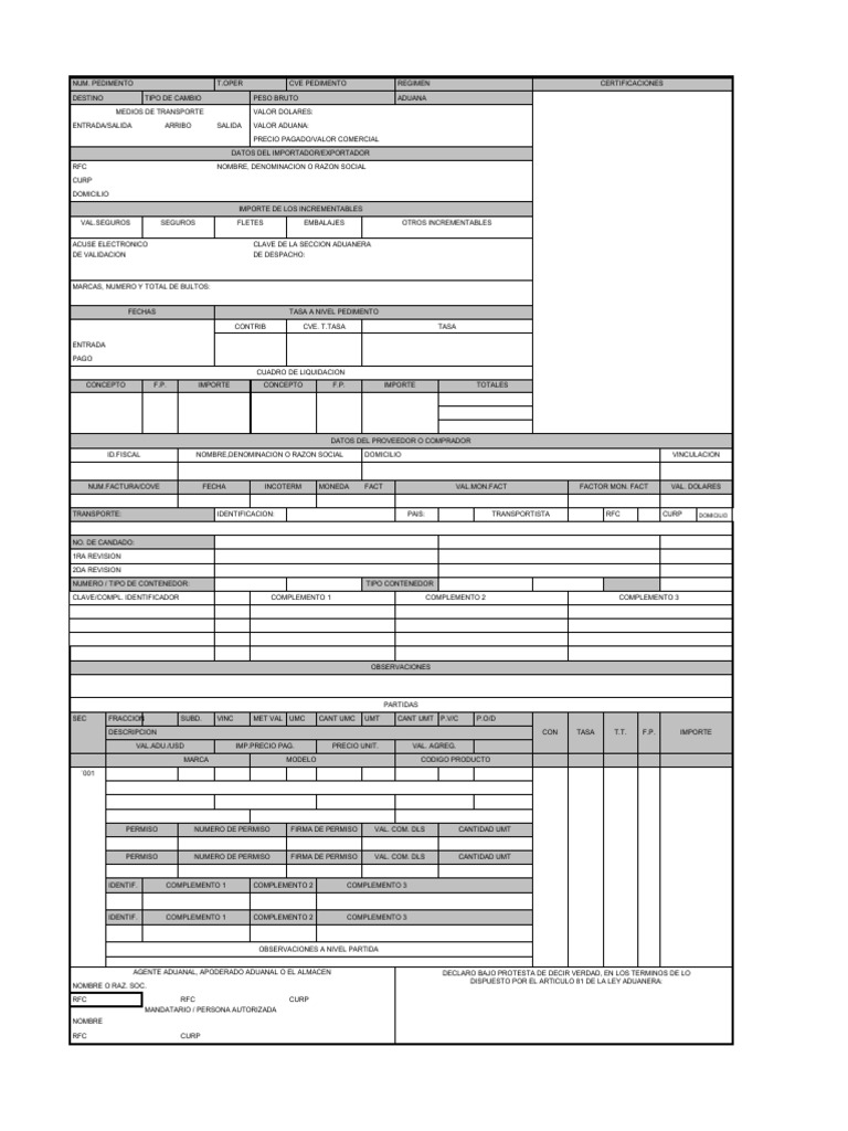 Ejemplo de Pedimento Aduanero | PDF | aduana | Economias