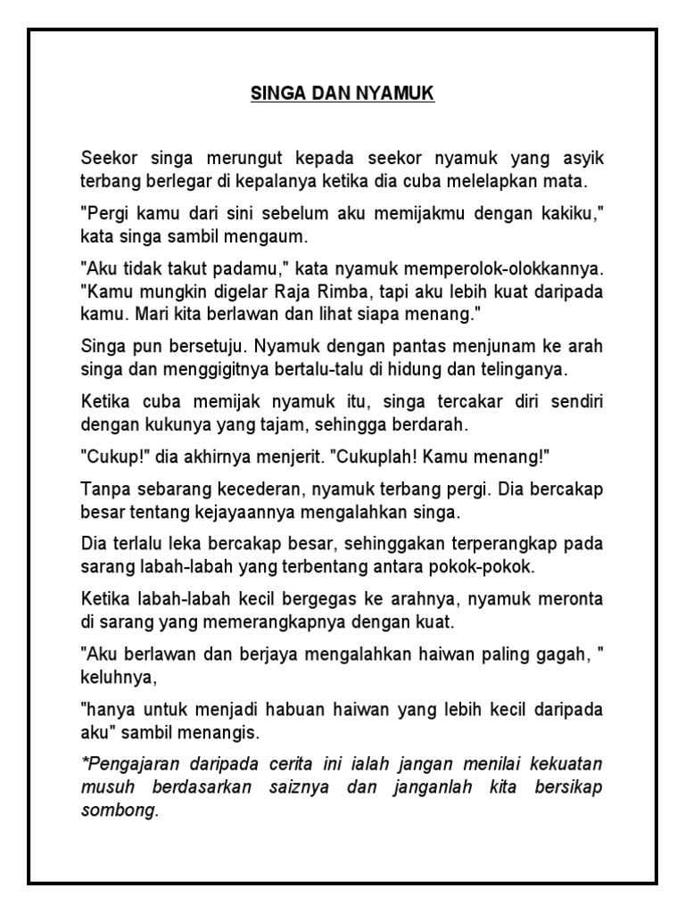 Singa Dan Nyamuk (Adikku Bijak Membaca) | PDF