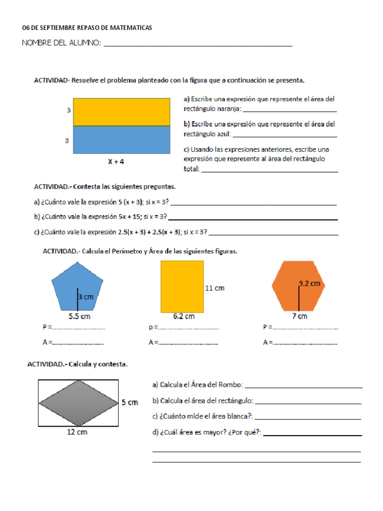 06 de Septiembre Repaso de Matematicas PDF | PDF