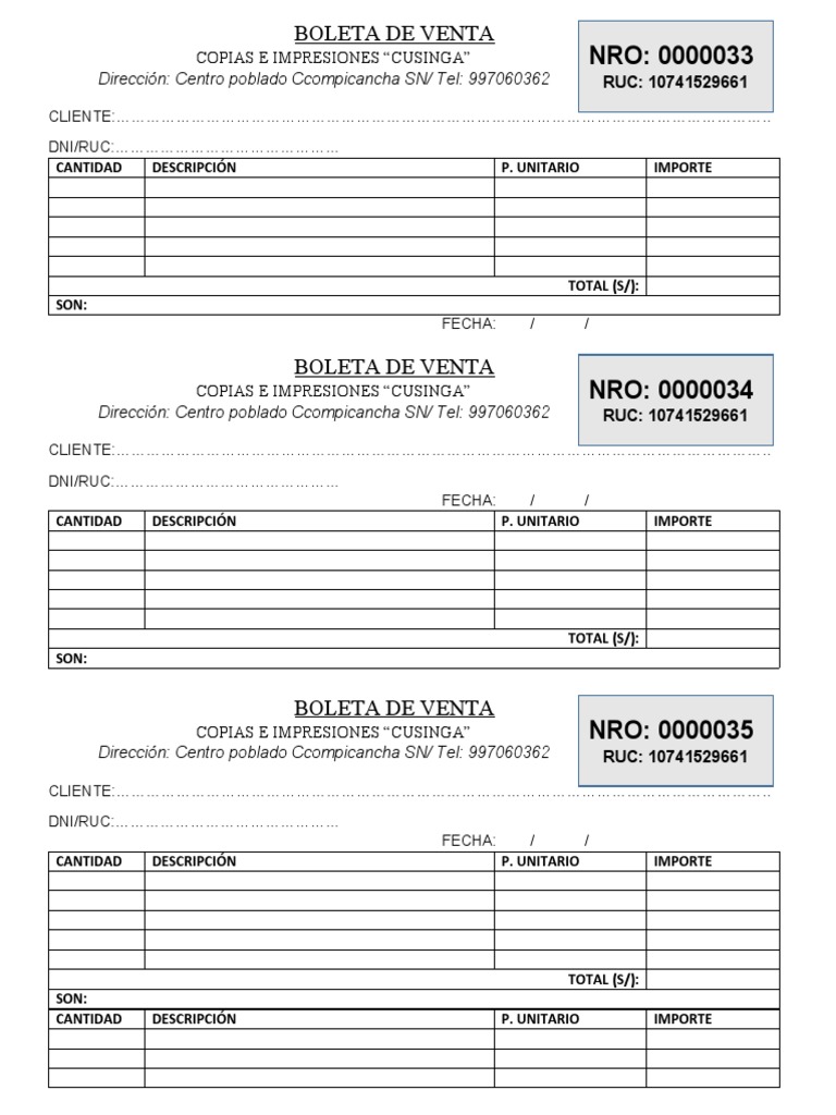 Boleta de Venta Cusinga | PDF