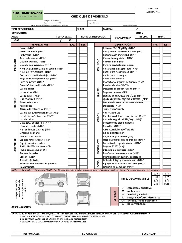 Check List Diario de Vehículos | PDF | Neumático | Vehículos