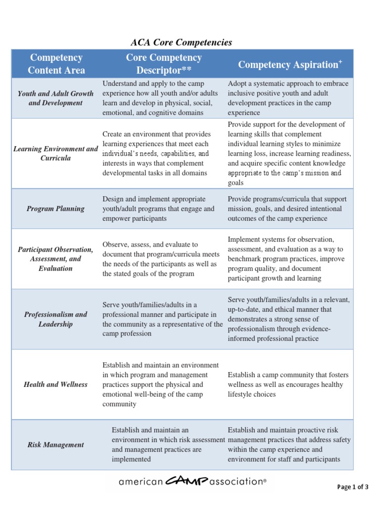 Core Competency Chart | PDF | Learning | Curriculum