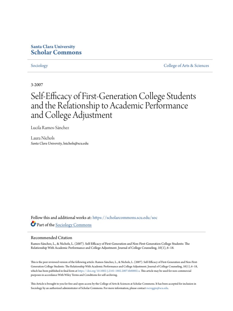 Self-Efficacy of First-Generation College Students and The Relati | PDF ... Self-Efficacy of First-Generation College Students and The Relati | PDF ...