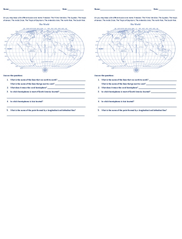 Coordinates Worksheet | PDF | Latitude | Equator