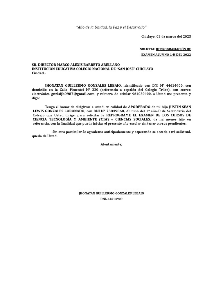 Solicitud de Reprogramación de Examen | PDF