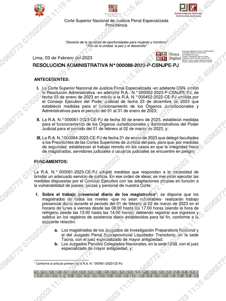 Resolucion Administrativa-000088-2023-P-Csnjpe | PDF | Judicaturas | Esfera pública