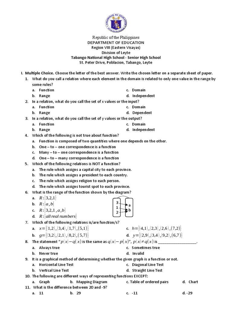 GenMath Prelim Exam | PDF | Function (Mathematics) | Mathematical Relations