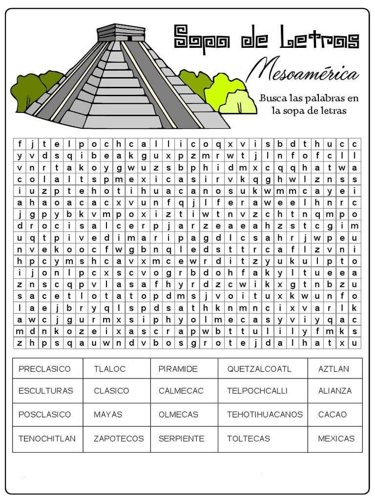 Sopa de Letras: Mesoamérica e Indígenas | PDF | Cultura das Américas ...