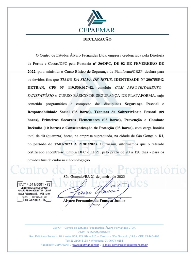 Certificado de Conclusão do CBSP | PDF