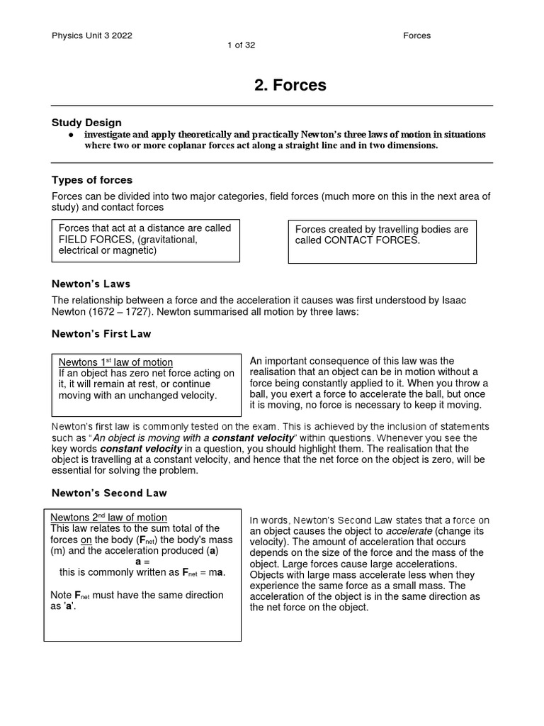 2 Forces Notes 2023 | PDF | Force | Newton's Laws Of Motion