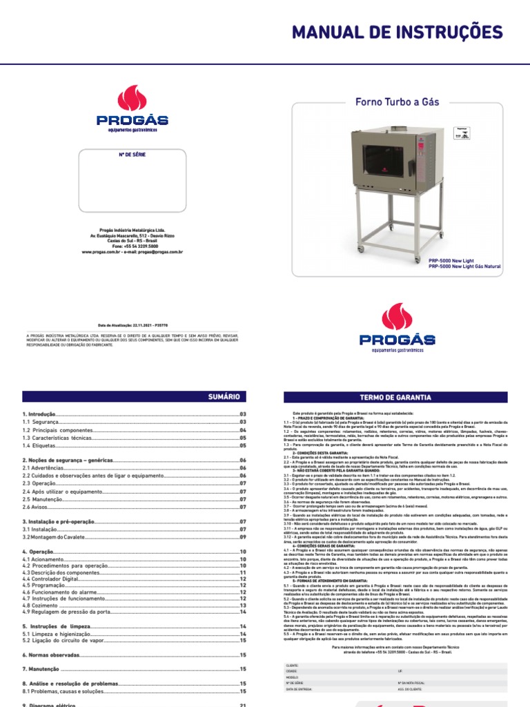 P35778 Manual Forno Turbo New Light PRP 5000 NL PDF | PDF | Queimadura