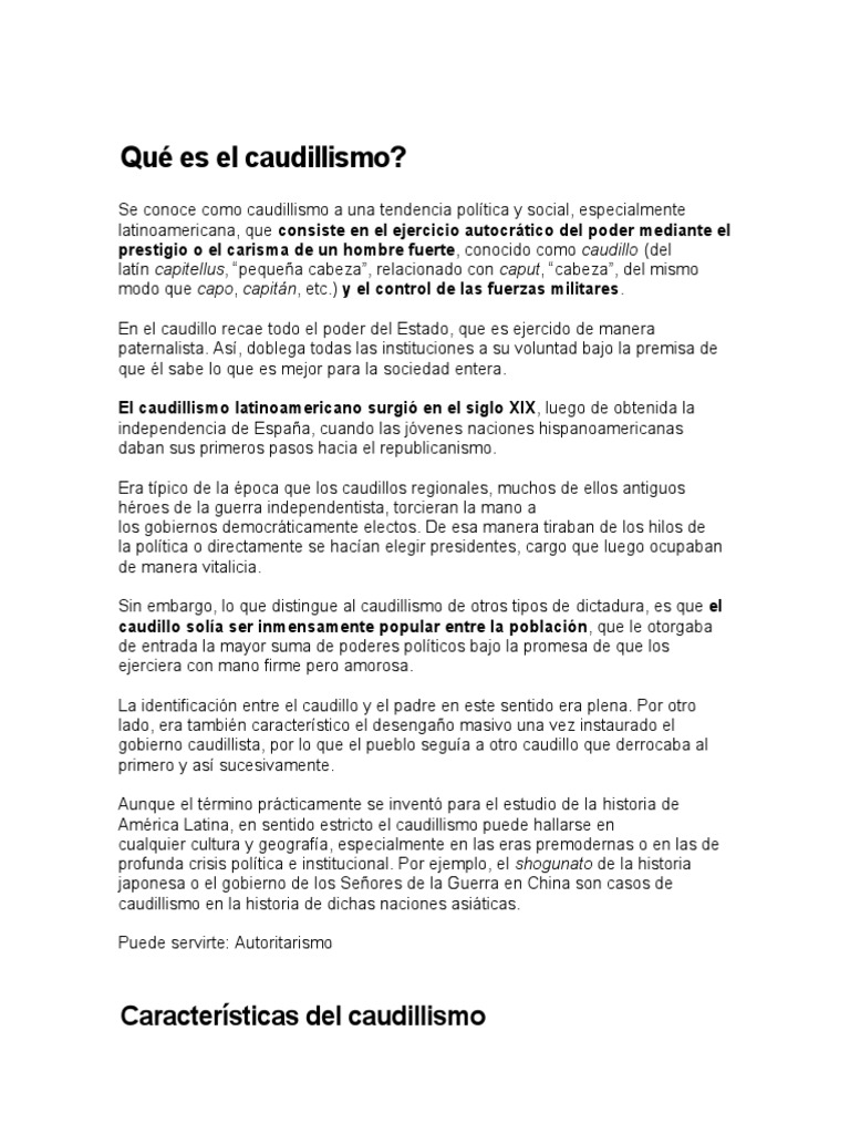 Definición y características del caudillismo | PDF | Dictadura | Democracia
