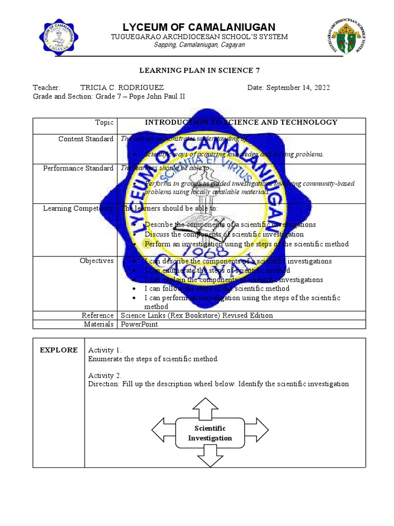 Learning-Plan Science 7 | PDF | Scientific Method | Learning