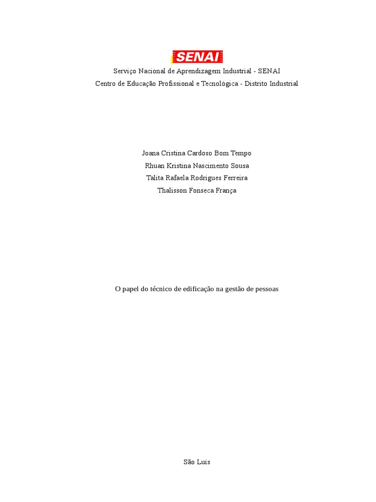 TRABALHO ACADEMICO SENAI - Iniciado | PDF | Gestão de recursos humanos | Dados