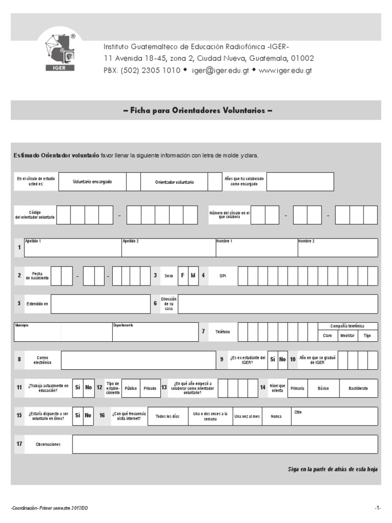 Ficha Rellenable Orientadores Voluntarios | PDF