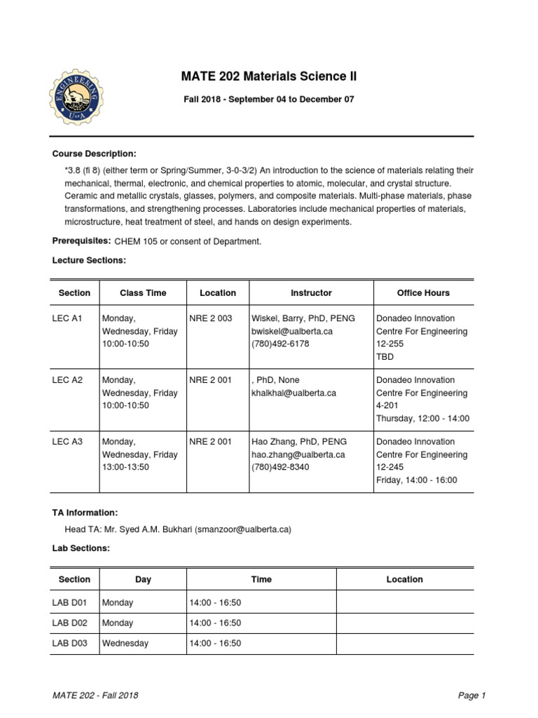 MAT E 202 F18 Syllabus v2 MAIN | PDF | Academic Dishonesty | Fracture