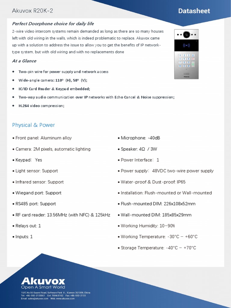 Akuvox R20K-2 Datasheet V1.0 | PDF | Computer Networking | Computer Engineering
