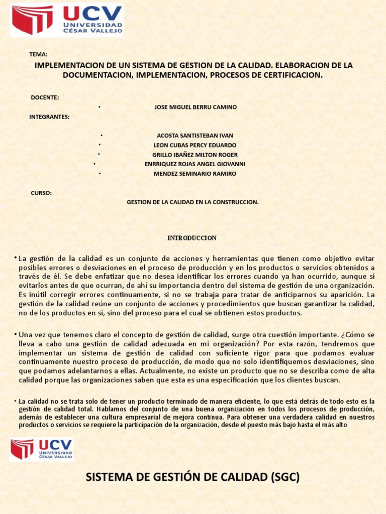 Ppt-Grupo 7 Implementación de La Gestión de Calidad - Giovanni (1) Exposición 2 | PDF | Calidad ...