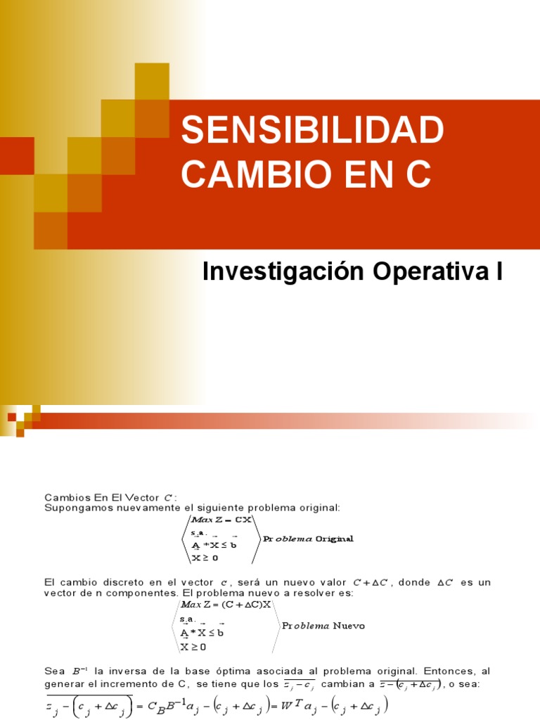Clase 12 Sensibilidad Cambio en C | PDF | Matemáticas Aplicadas ...