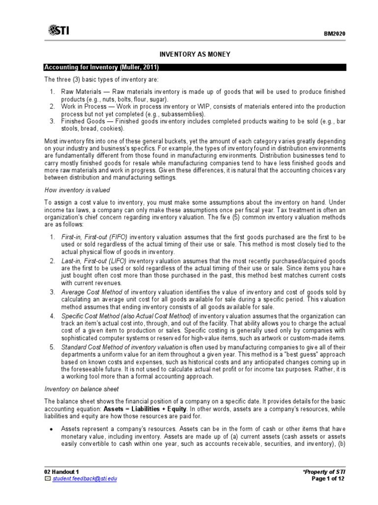 Handout | PDF | Inventory | Balance Sheet