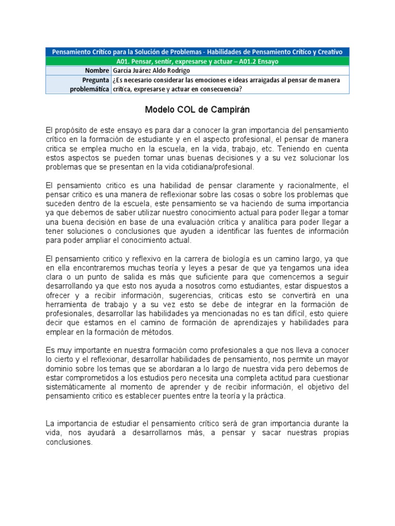 A02-2 Modelo COL de Campirán. | PDF | Pensamiento | Pensamiento crítico