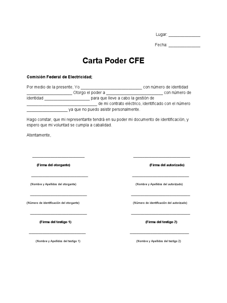 Carta Poder CFE | PDF