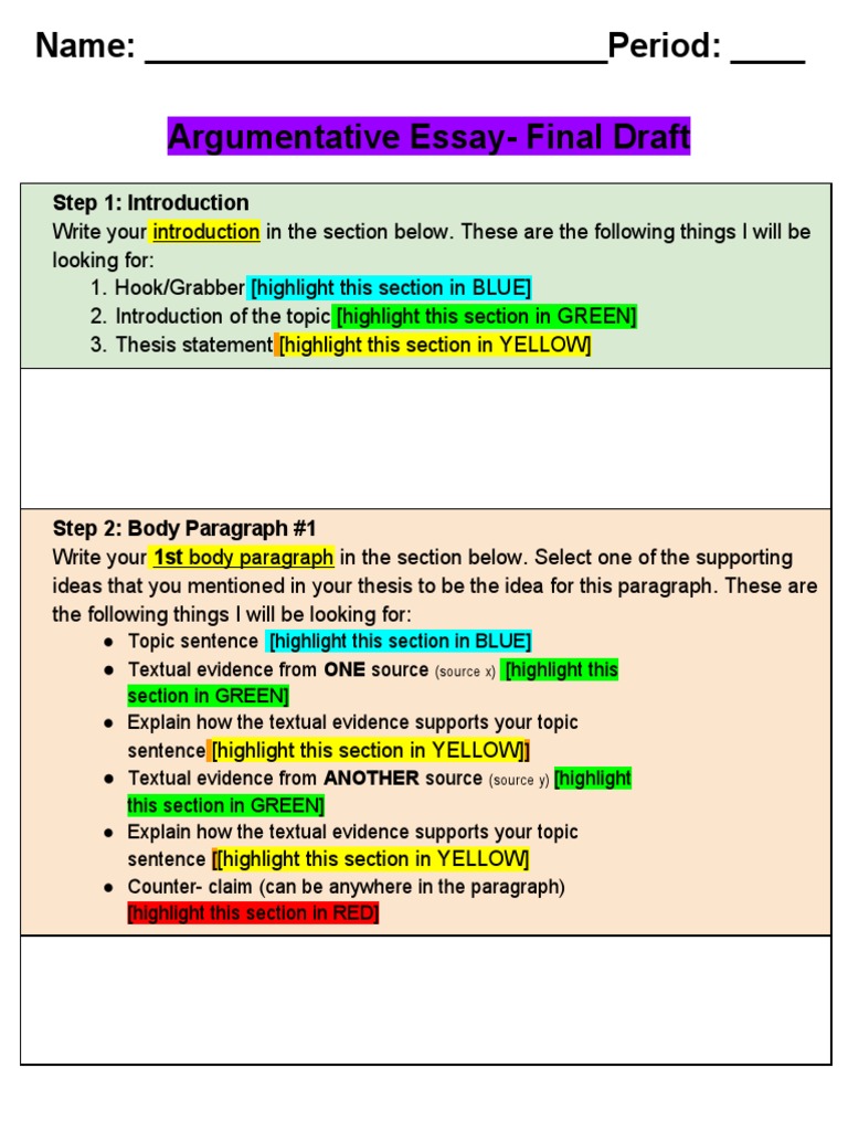Argumentative Essay Graphic Organizer - Final Draft | PDF
