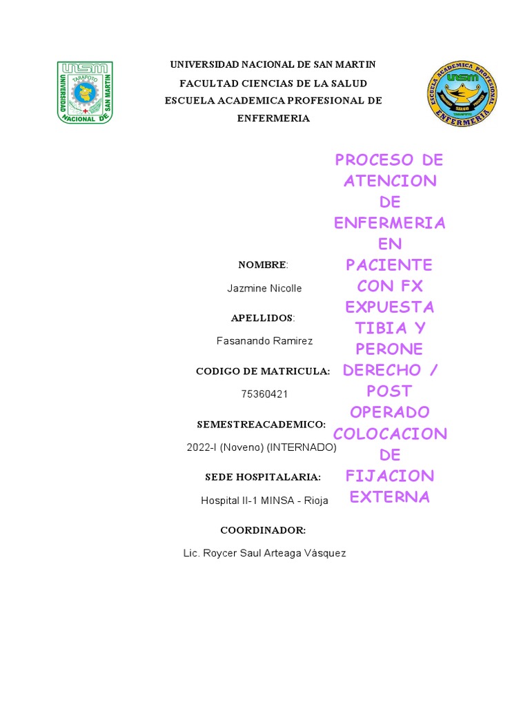 Proceso de Atención en Enfermería: Fractura Tibia | PDF | Enfermería ...