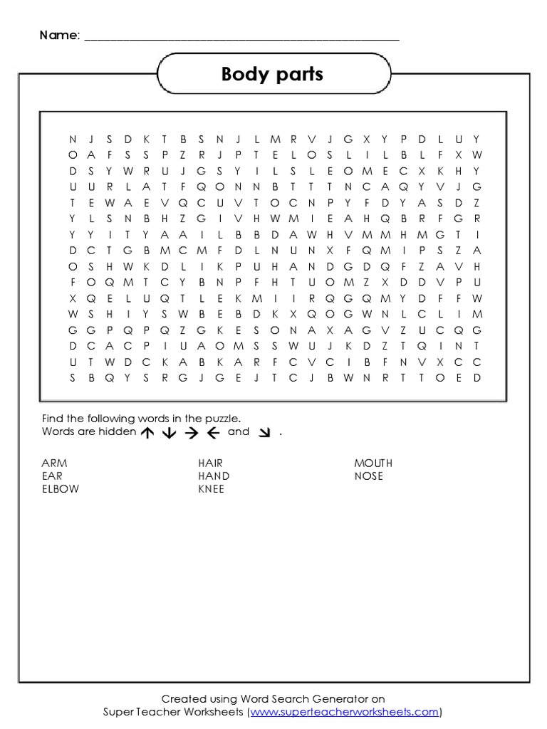 Super Teacher Worksheets Body Parts | PDF | Word Search | Puzzles