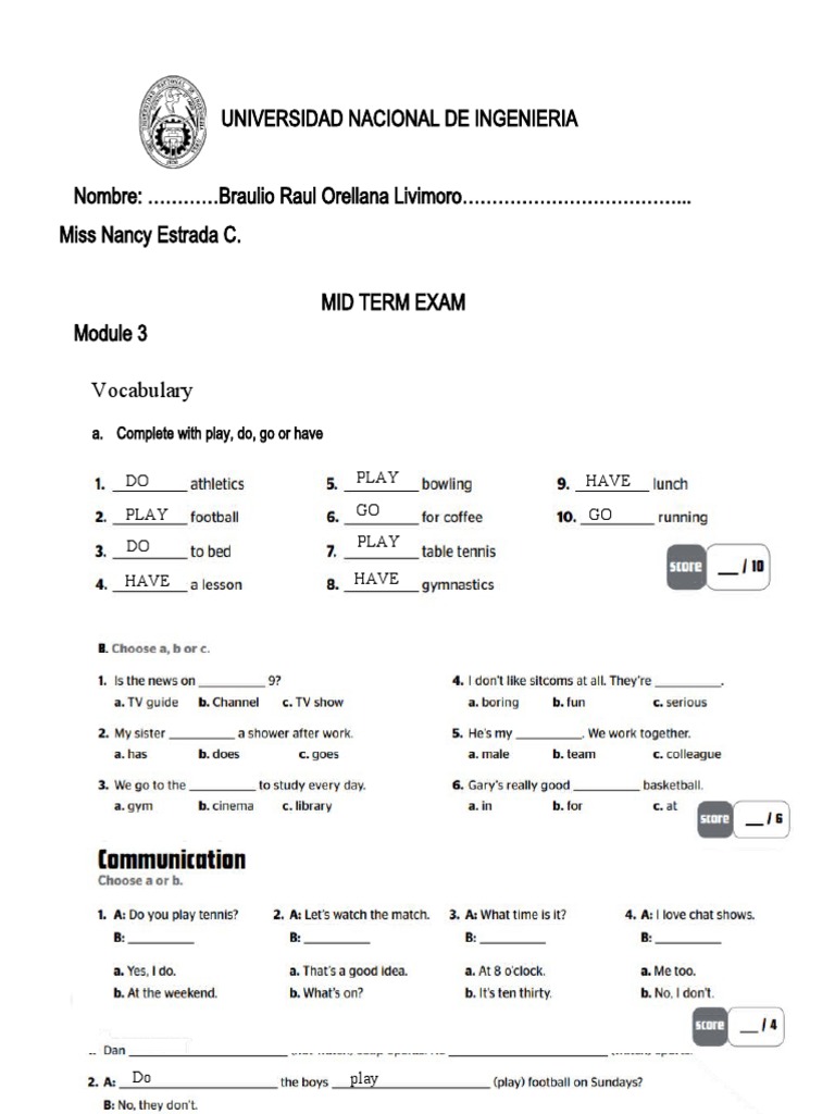 Mid Term Exam Basic 2 | PDF