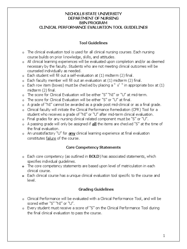 Clinical Evaluation Tool Guidelines Revised 117 | PDF | Nursing | Knowledge