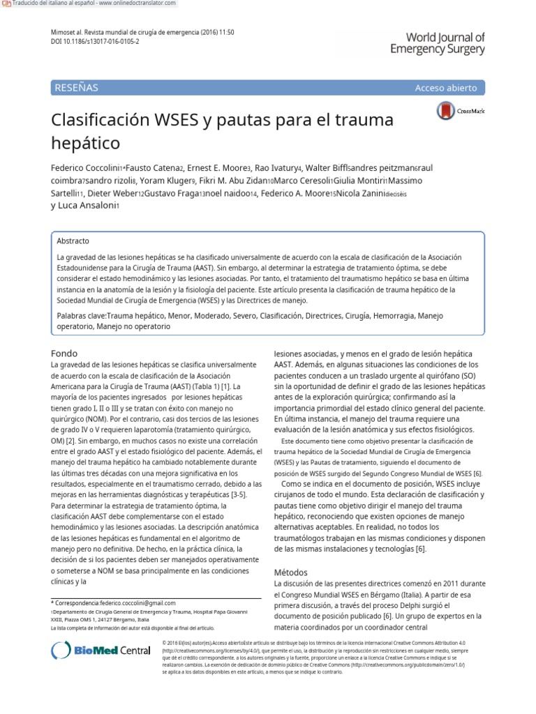 Clasificacion WSES Trauma Hepatico 2016 PDF | PDF | Lesión | Cirugía
