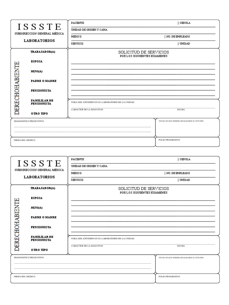 Solicitud de Laboratorio ISSSTE LEON GUANAJUATO | PDF | Cuidado de la salud | Medicina