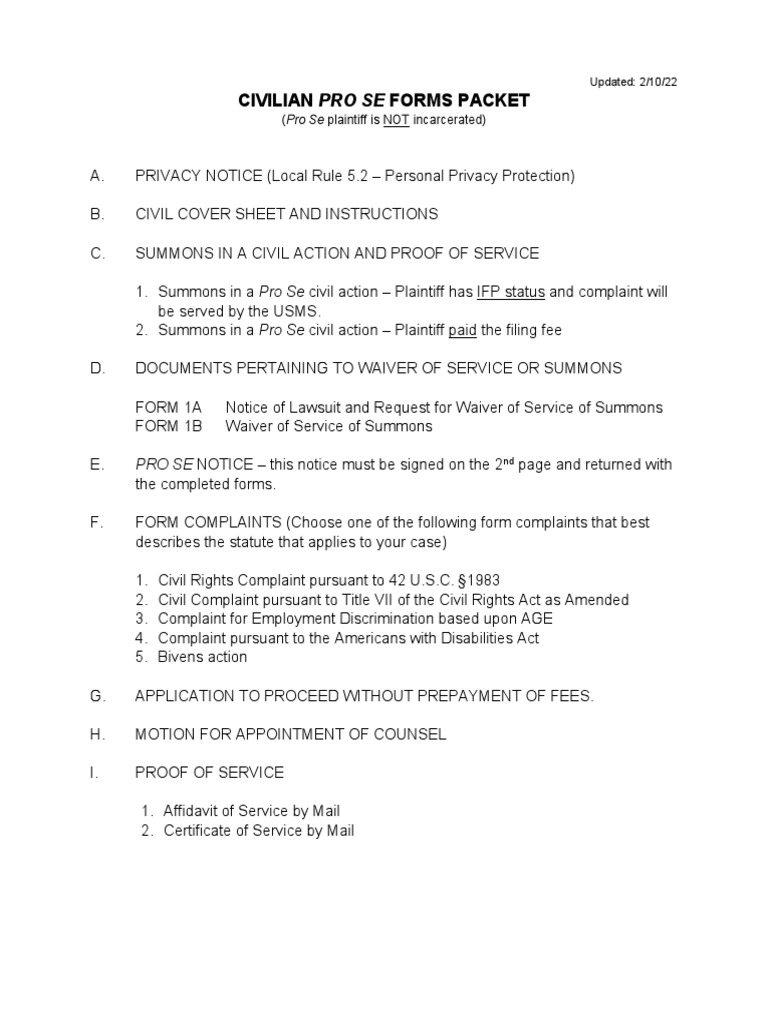 Civilian Forms Packet Counter Feb2022 PDF | PDF | Complaint | Lawsuit