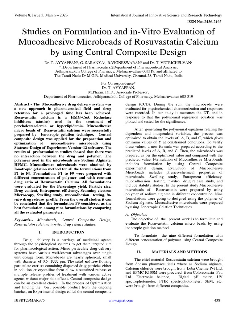 Studies On Formulation and In-Vitro Evaluation of Mucoadhesive Microbeads of Rosuvastatin ...