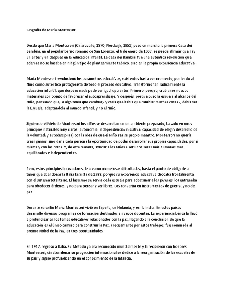 Biografía Maria Montessori | PDF