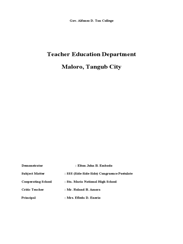 SSS Congruence Postulate Lesson Plan | PDF | Mathematics | Elementary ...
