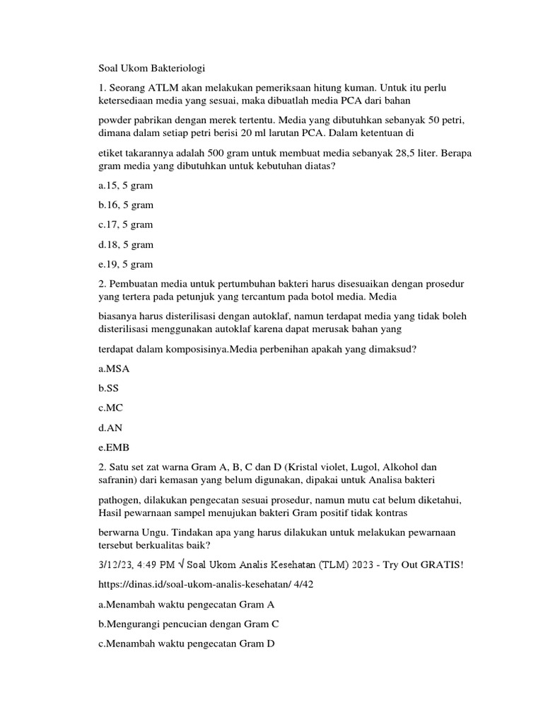 Soal Ukom Bakteriologi PDF | PDF | Sains & Matematika