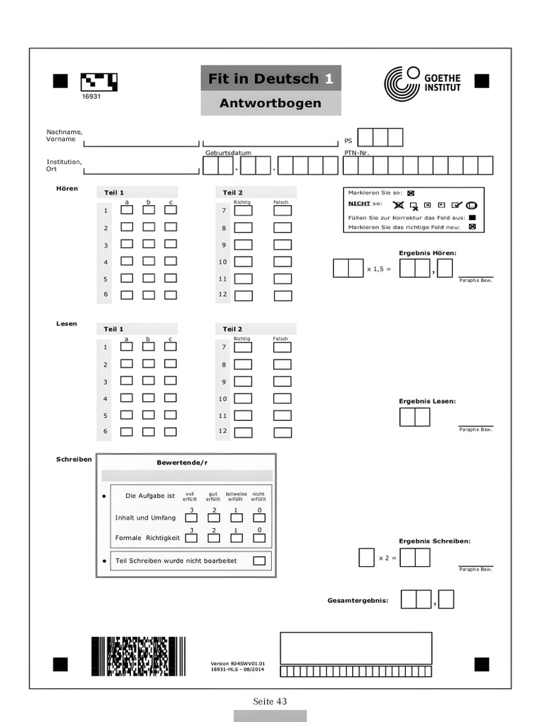 Antwortbogen Fit A1 PDF | PDF