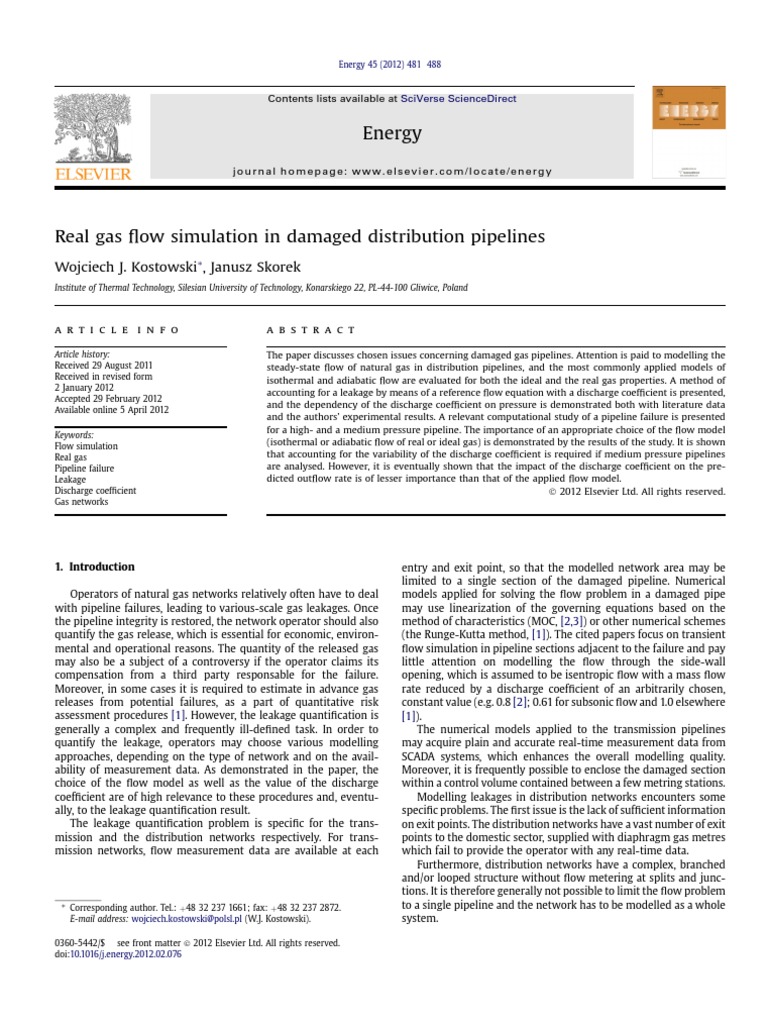Real Gas Flow Simulation in Damaged Distribution Pipelines | Download ...