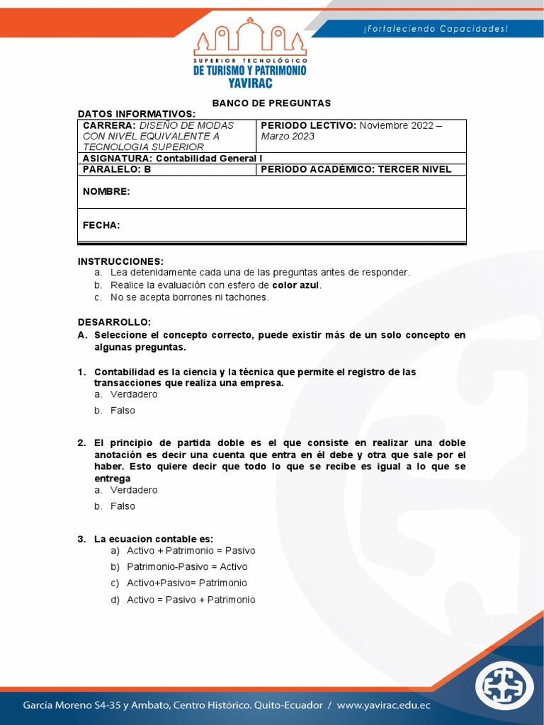 Examen Primer Parcial Contabilidad General | PDF | Bancos | Contabilidad