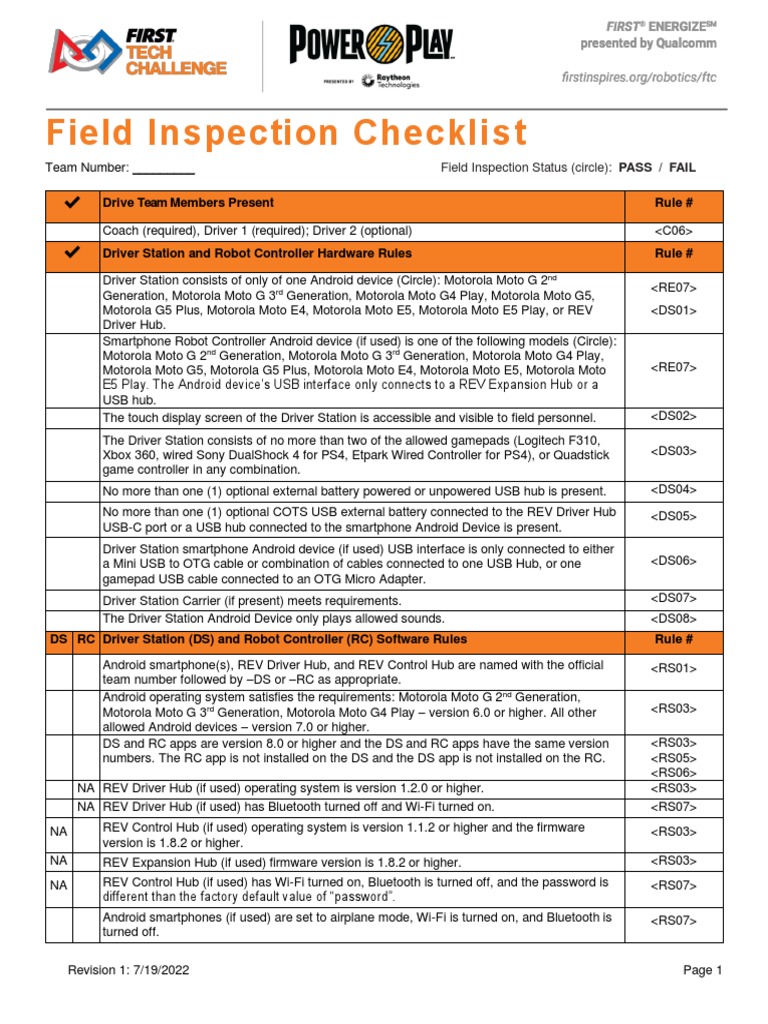 FTC Robot Controller Inspection Checklist | PDF | Android (Operating ...