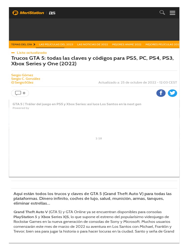 Trucos GTA 5 - Todas Las Claves y Códigos para PS5, PC, PS4, PS3, Xbox Series y One (2022 ...