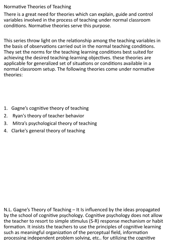Normative Teaching Theories Explained | PDF | Learning | Teachers