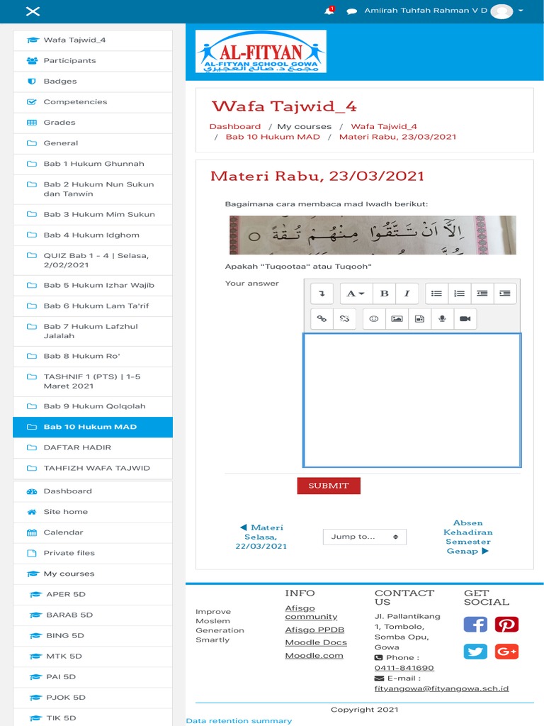 Wafa Tajwid - 4 Materi Rabu, 23032021 Uji Pemahaman 1 | PDF