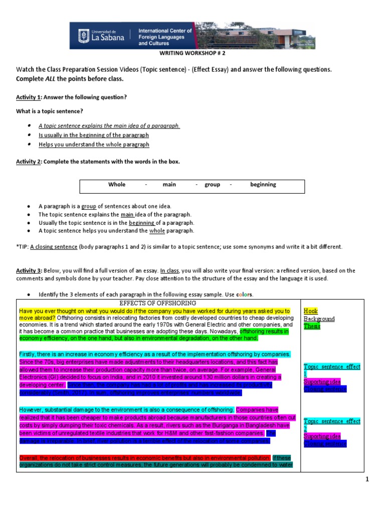 Writing Workshop 2 Sa - 2023 | PDF | Paragraph | Offshoring
