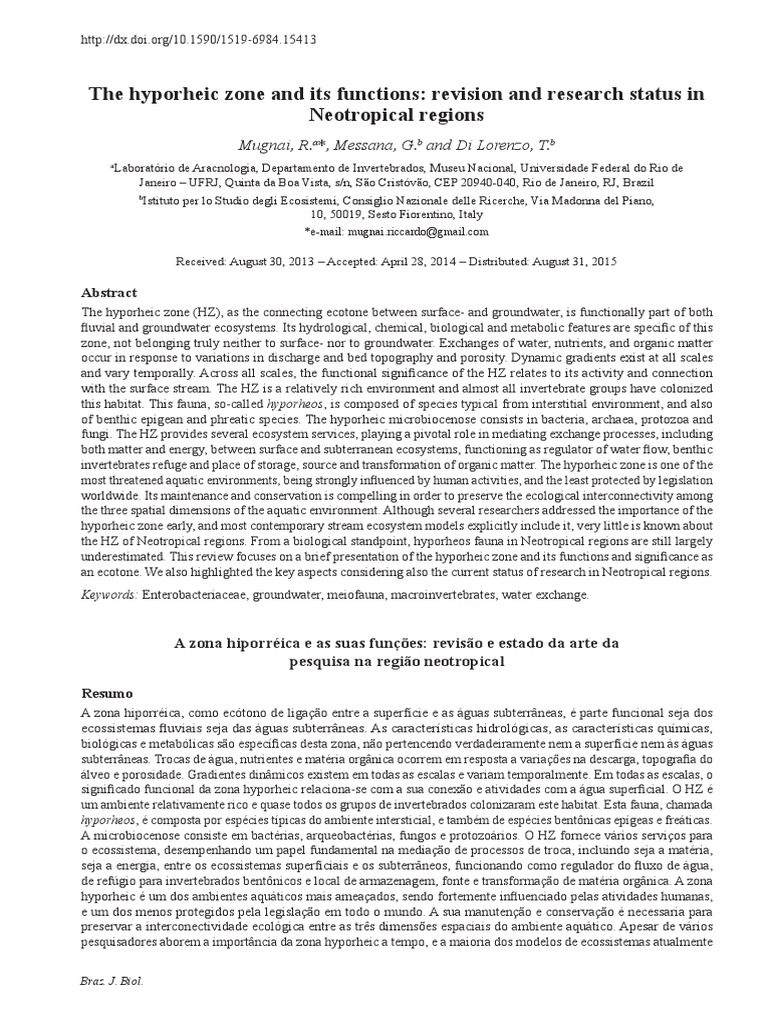 Mugnai Et Al., 2015 - Hyporheos Neotropical | PDF | Groundwater ...