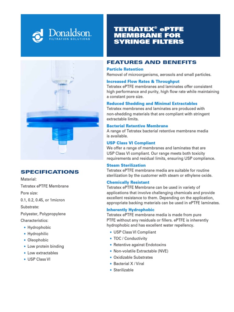 TetraTex ePTFE Membrane For Syringe Filters | PDF | Sterilization ...