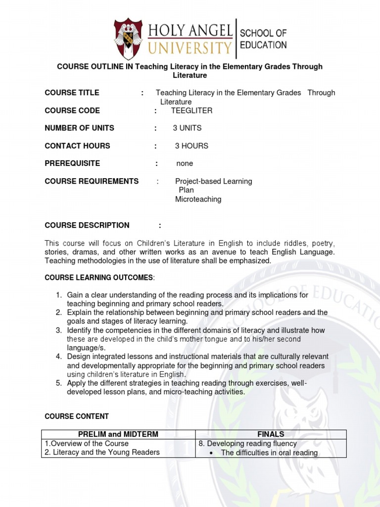 Teaching English in The Elementary Through Literature Course Outline ...