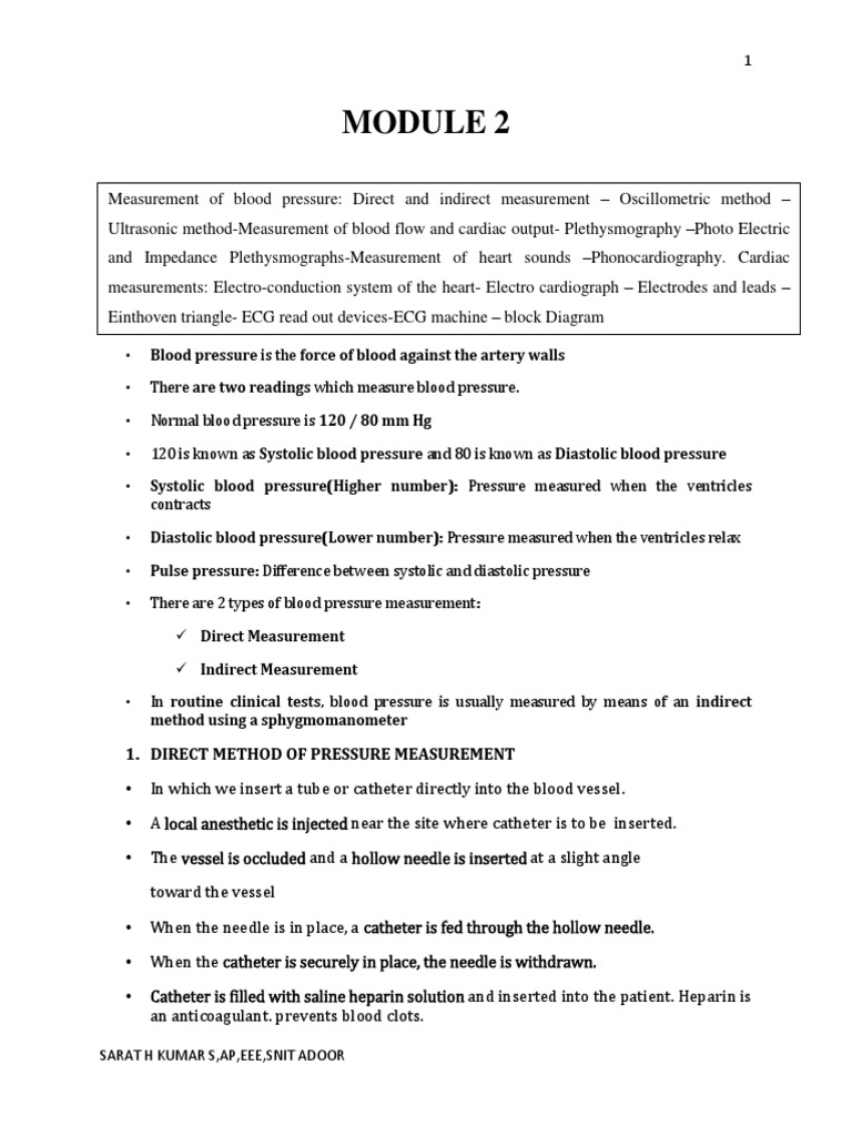 Biomedical Engineering Ktu Mod 2 | PDF | Blood Pressure | Heart